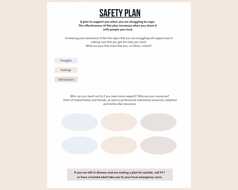 Safety Plan for Adults / Therapy Worksheet / Resources / Suicide ...