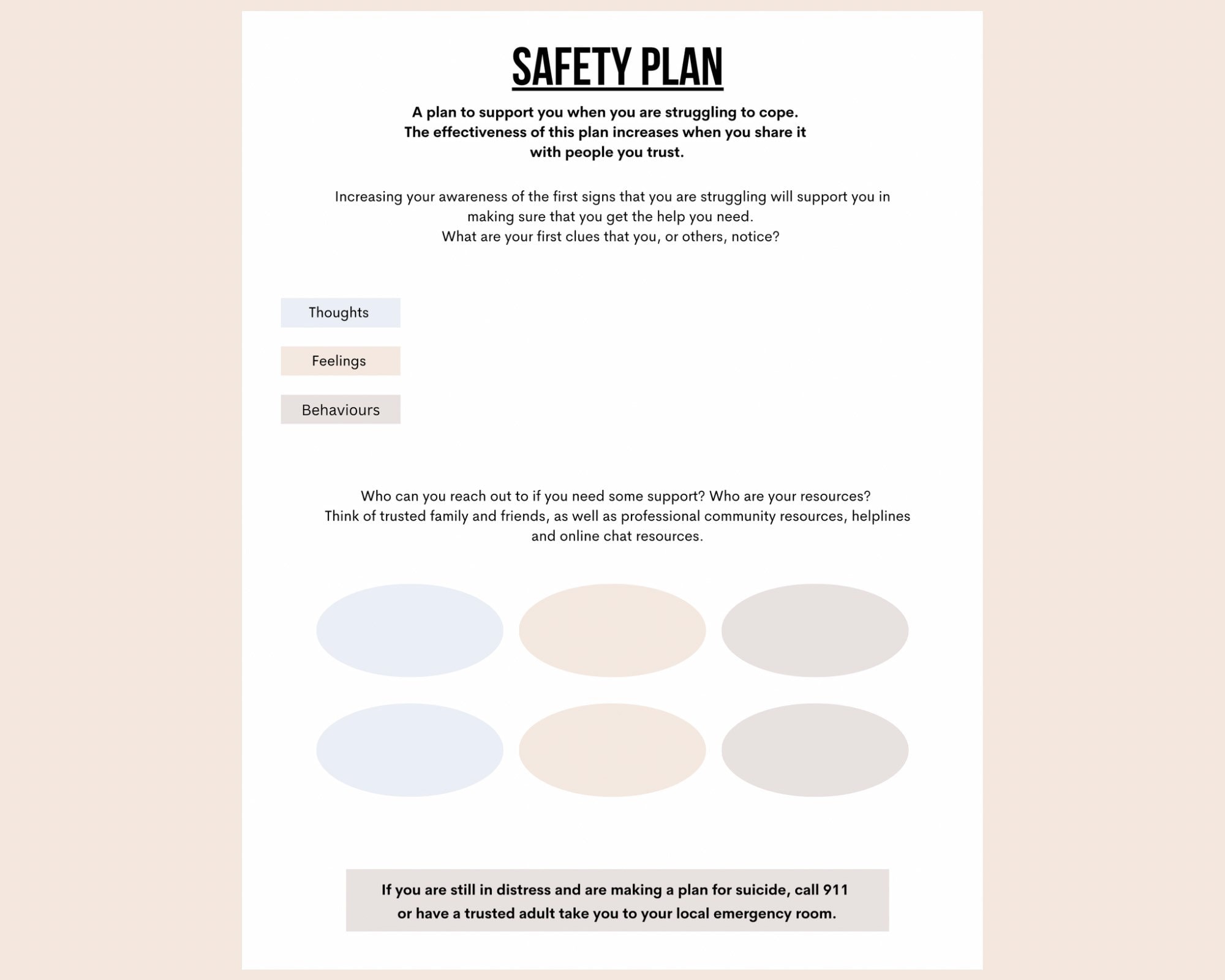 Safety Plan for Adults / Therapy Worksheet / Resources / Suicide ...