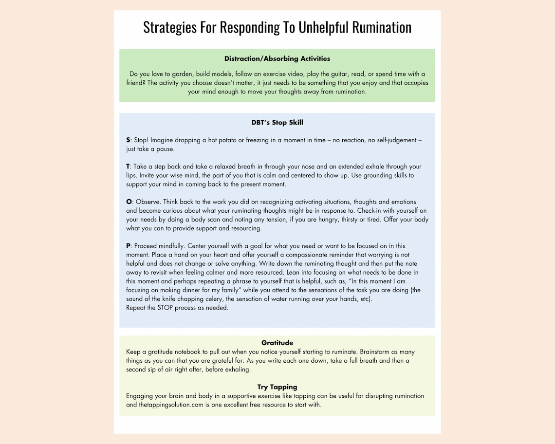 Disrupting Rumination Worksheets / Strategies for Responding to ...