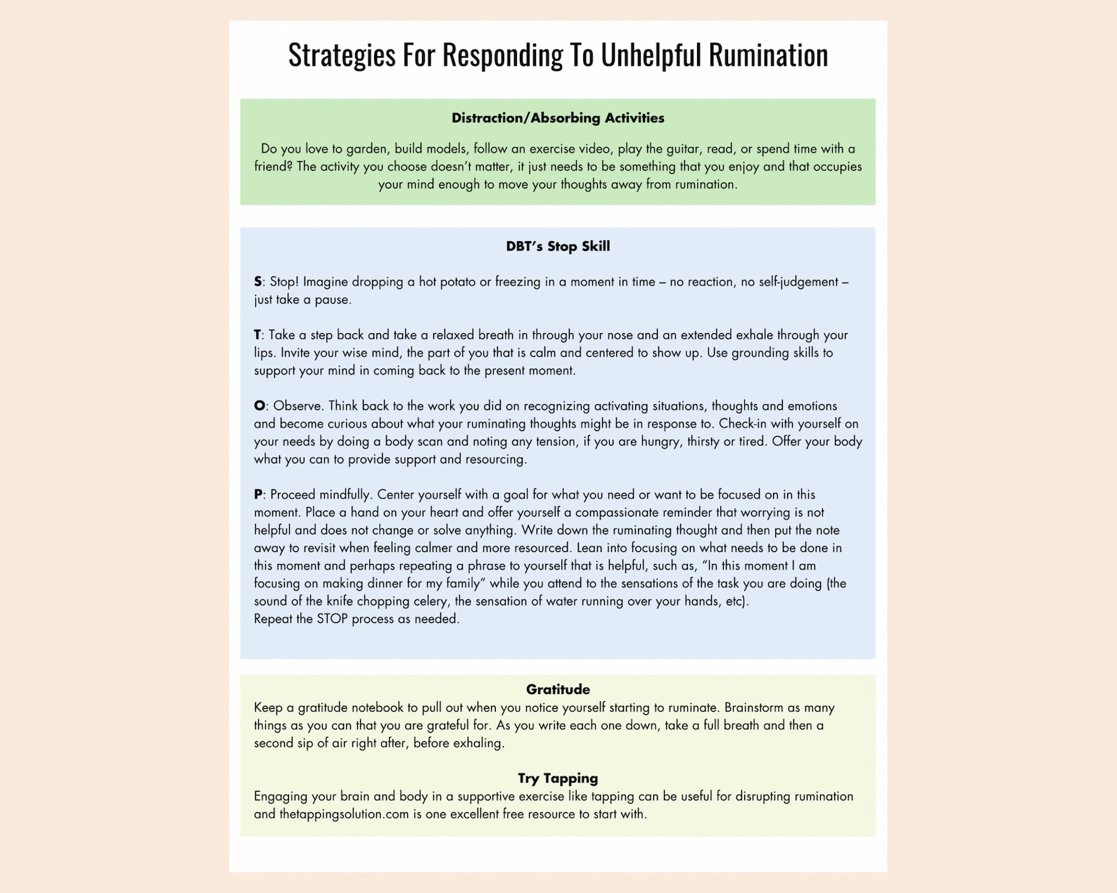 Disrupting Rumination Worksheets / Strategies for Responding to ...