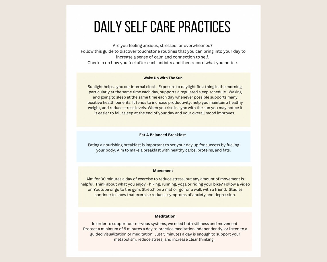 Self Care Practices Handout: Holistic Wellness Guide (PDF) - Etsy
