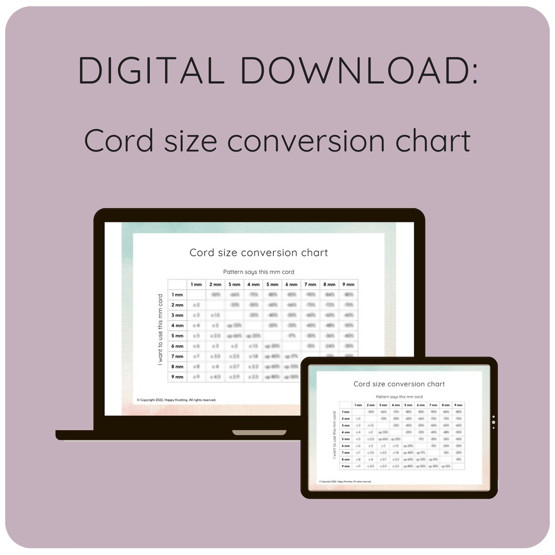 Buy Cord Size Conversion Chart, Digital Download, PDF, Macrame Cord ...