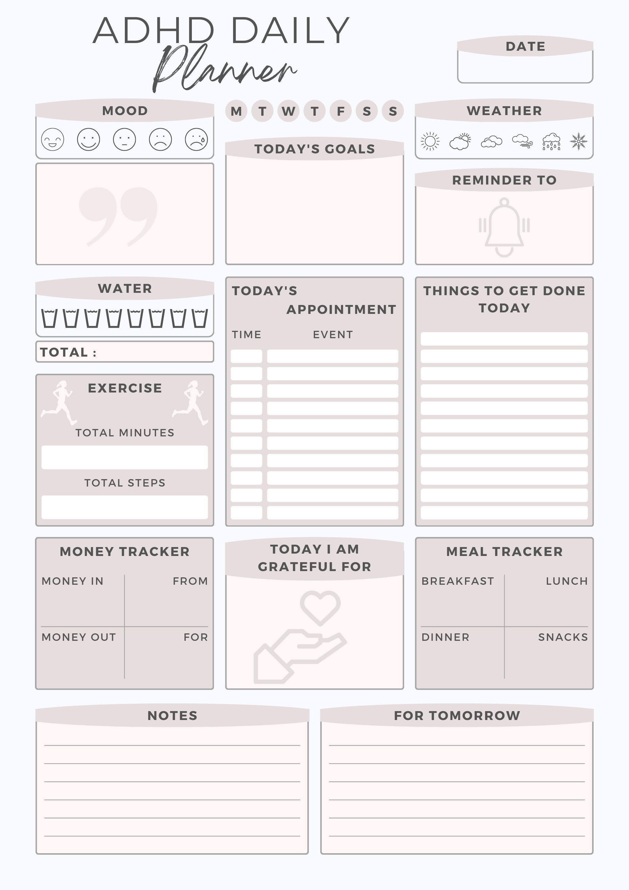 ADHD Daily Planner Printable, ADHD Brain, Daily Planner, ADHD Journal ... ADHD Daily Planner Printable, ADHD Brain, Daily Planner, ADHD Journal ...