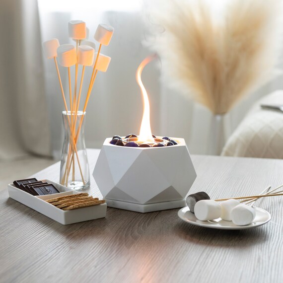 Small Tabletop Glass Fireplace Grey Mini Fire Pit, Tabletop Fire Pit,