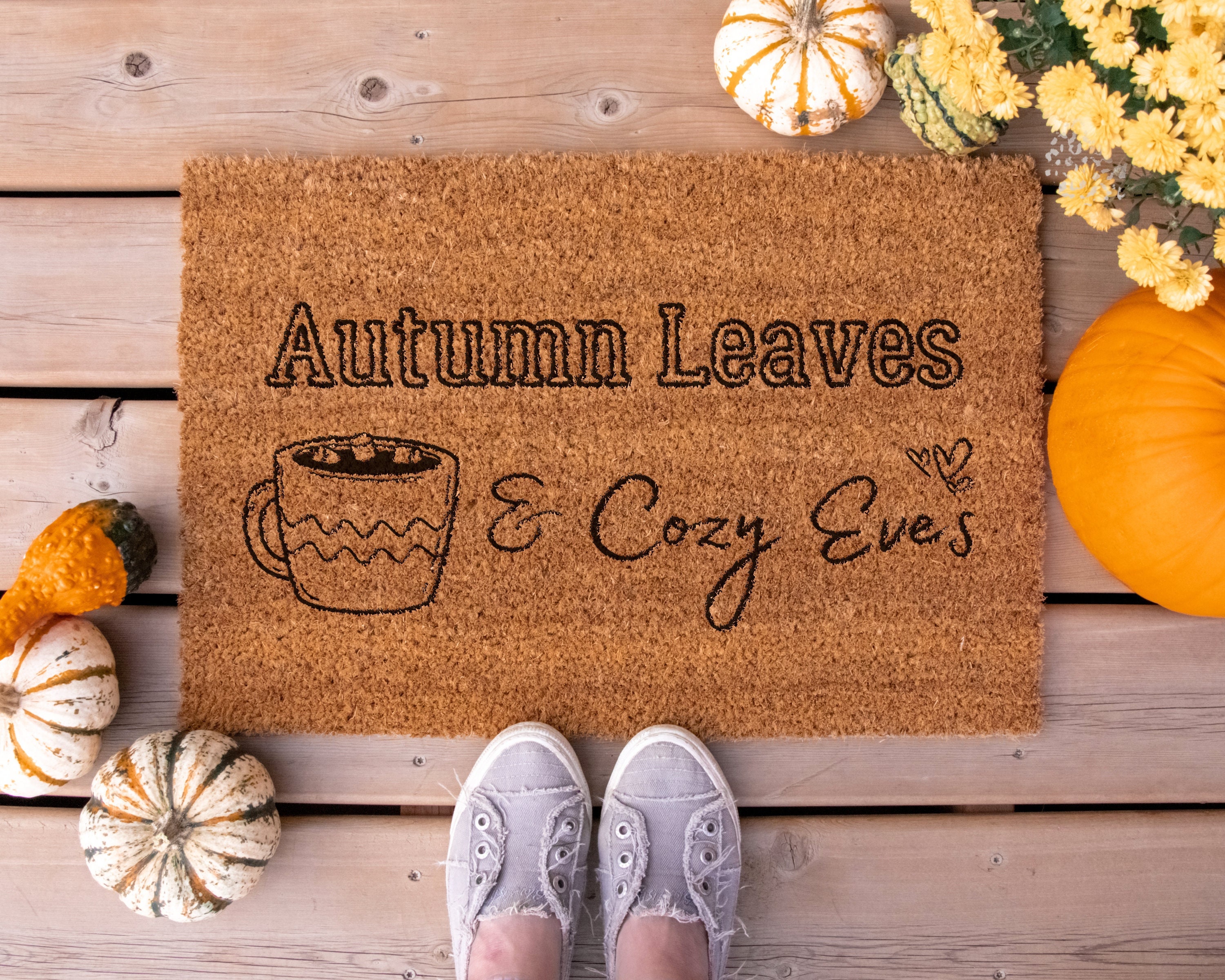 Golden Coir Doormat: Autumn Leaves & Cozy Eves 3 Durable Entryway Rug ...