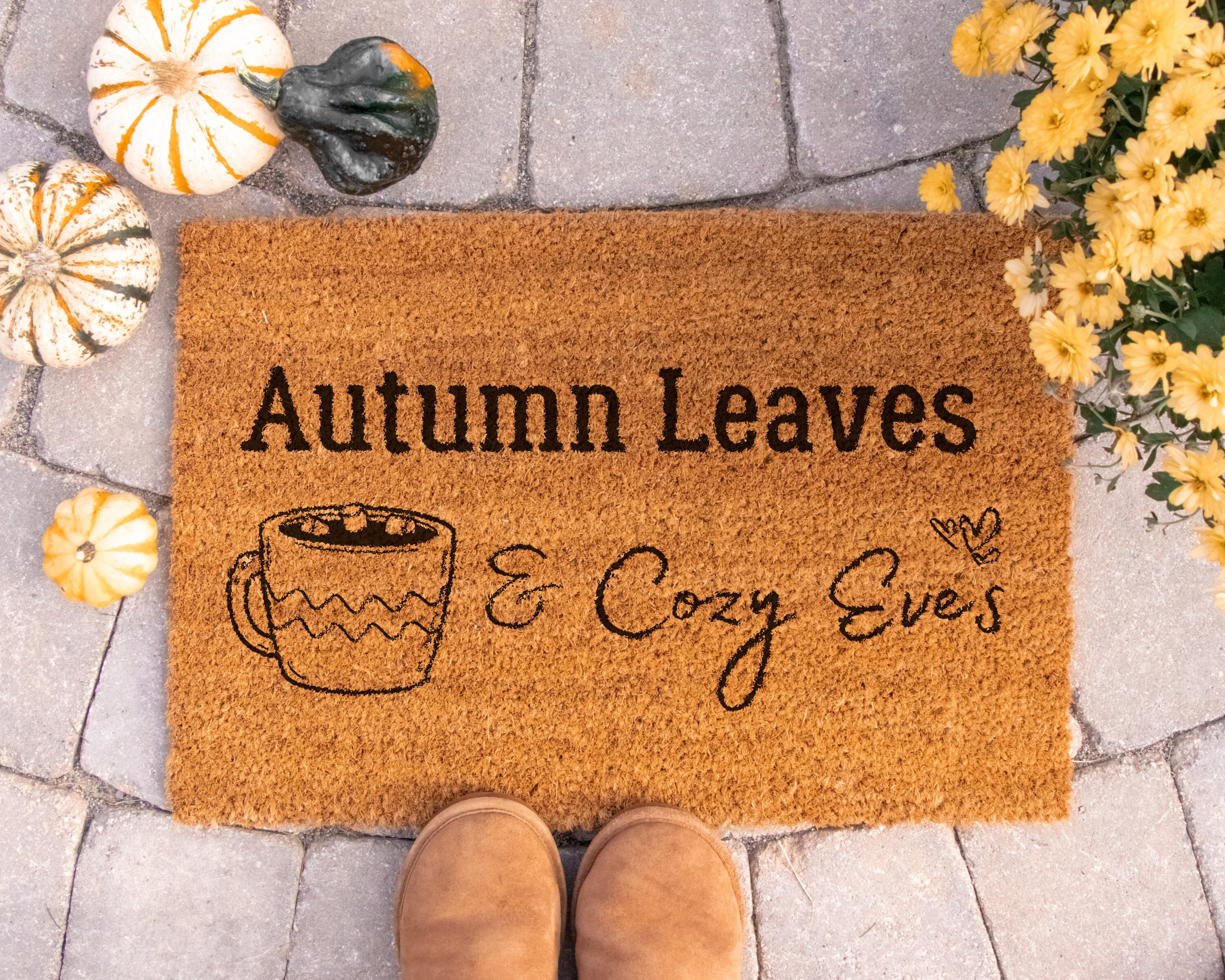 Golden Coir Doormat: Autumn Leaves & Cozy Eves 3 Durable Entryway Rug ...