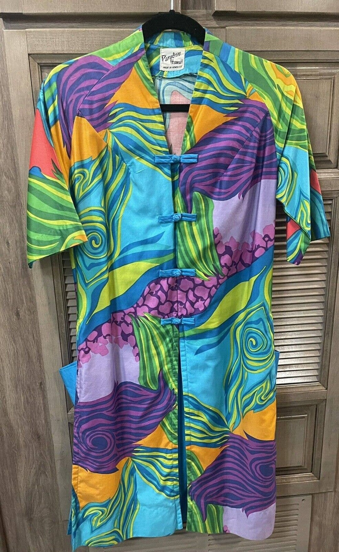 Vtg 60's Paradise Hawaii Luau Asian Frog Knot Hawaiian Knee Dress W ...