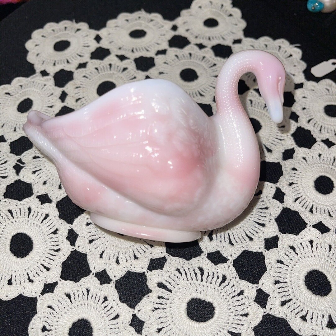 Vintage Fenton Pink Slag Milk Glass Swan Trinket Dish Rosellyn 4.5 Mint ...