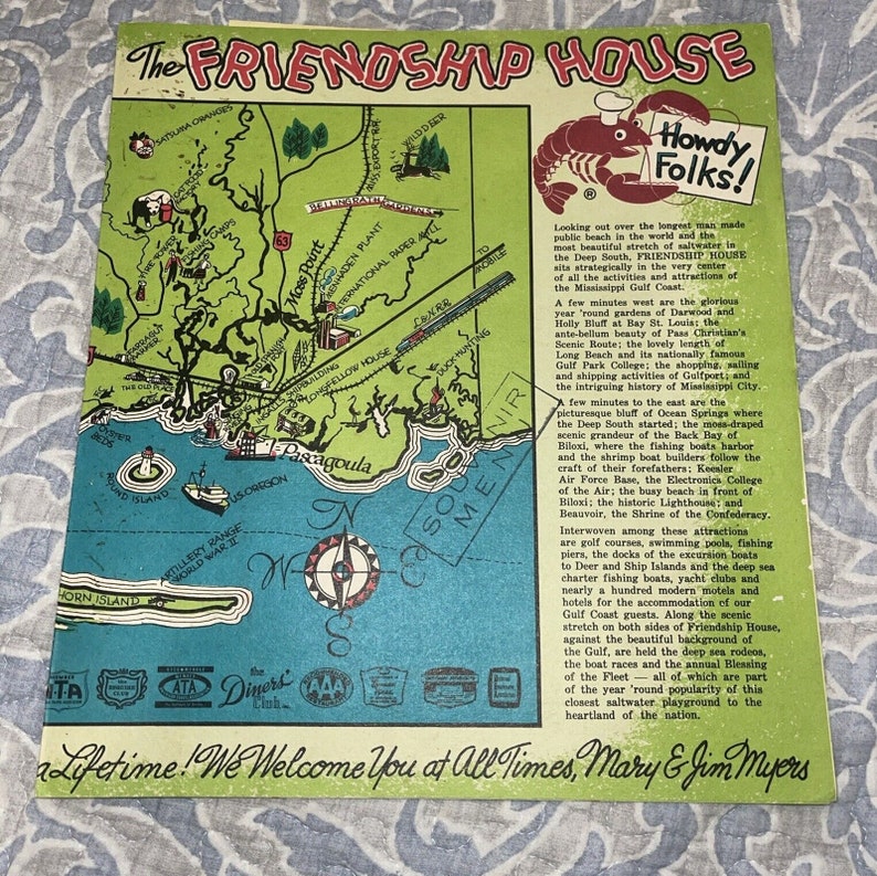 Vtg Restaurant Menu the Friendship House Mississippi Gulf Coast 1950’s ...