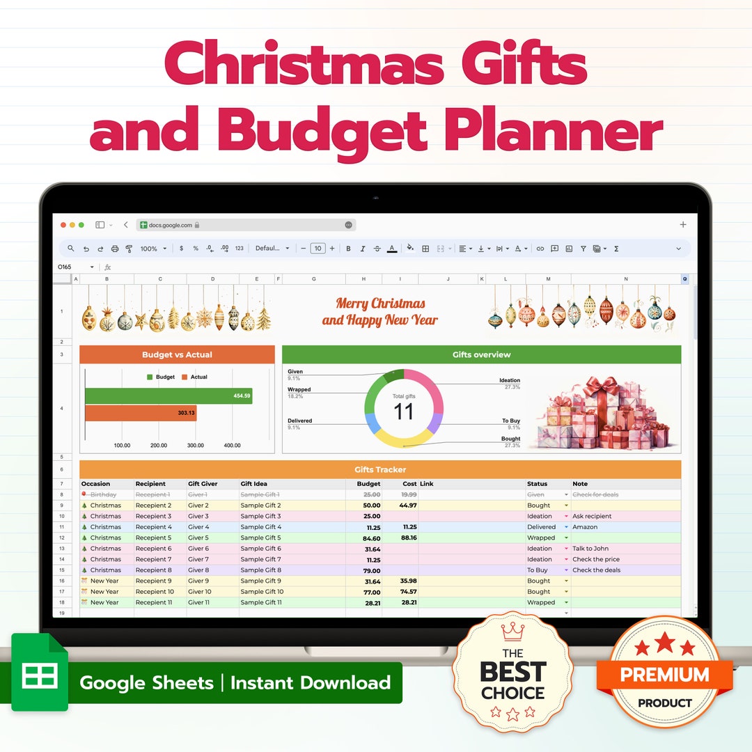 Christmas Gifts and Budget Planner Spreadsheet | Google Sheets Holiday ...