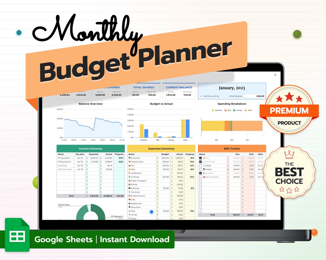 Easy-to-use 2024 Monthly Budget Spreadsheet - Google Docs Planner ...