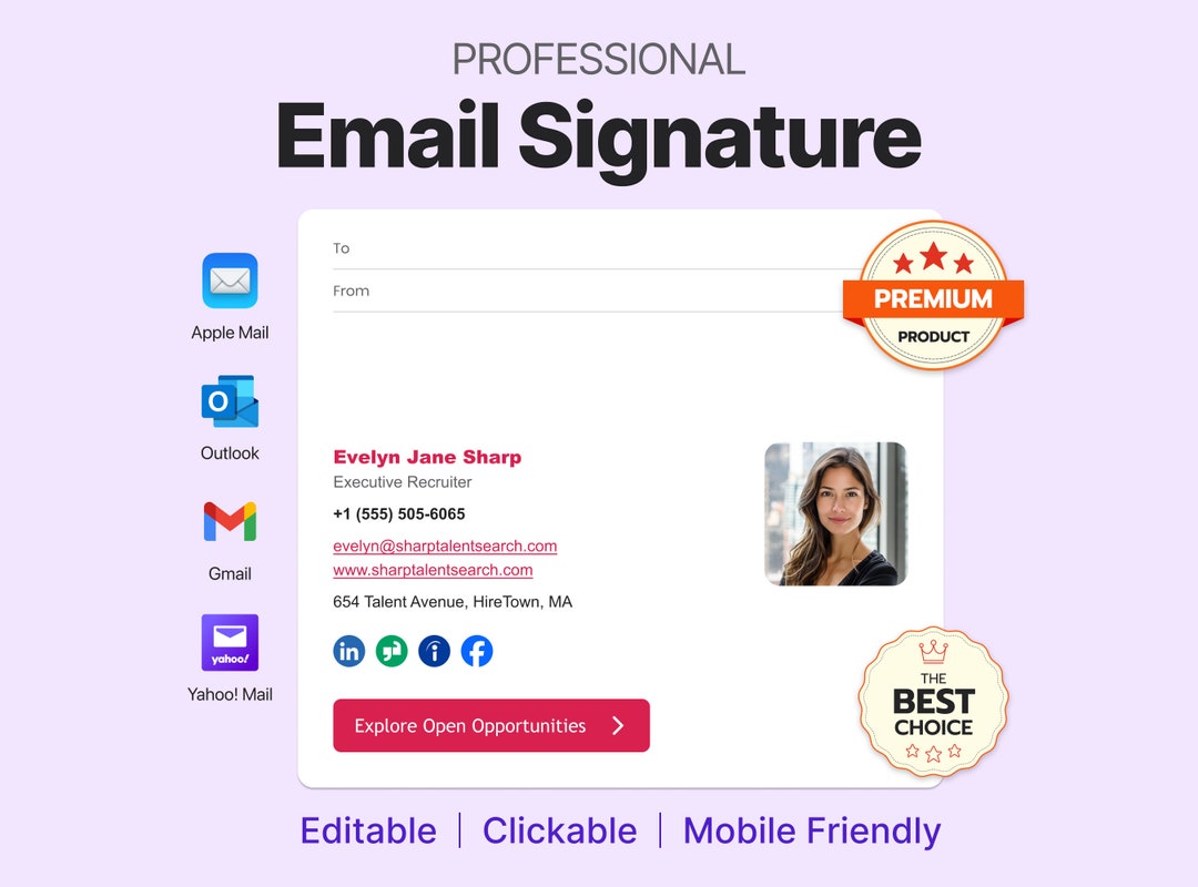 Customizable & Mobile-friendly Email Signature | Clickable Design ...