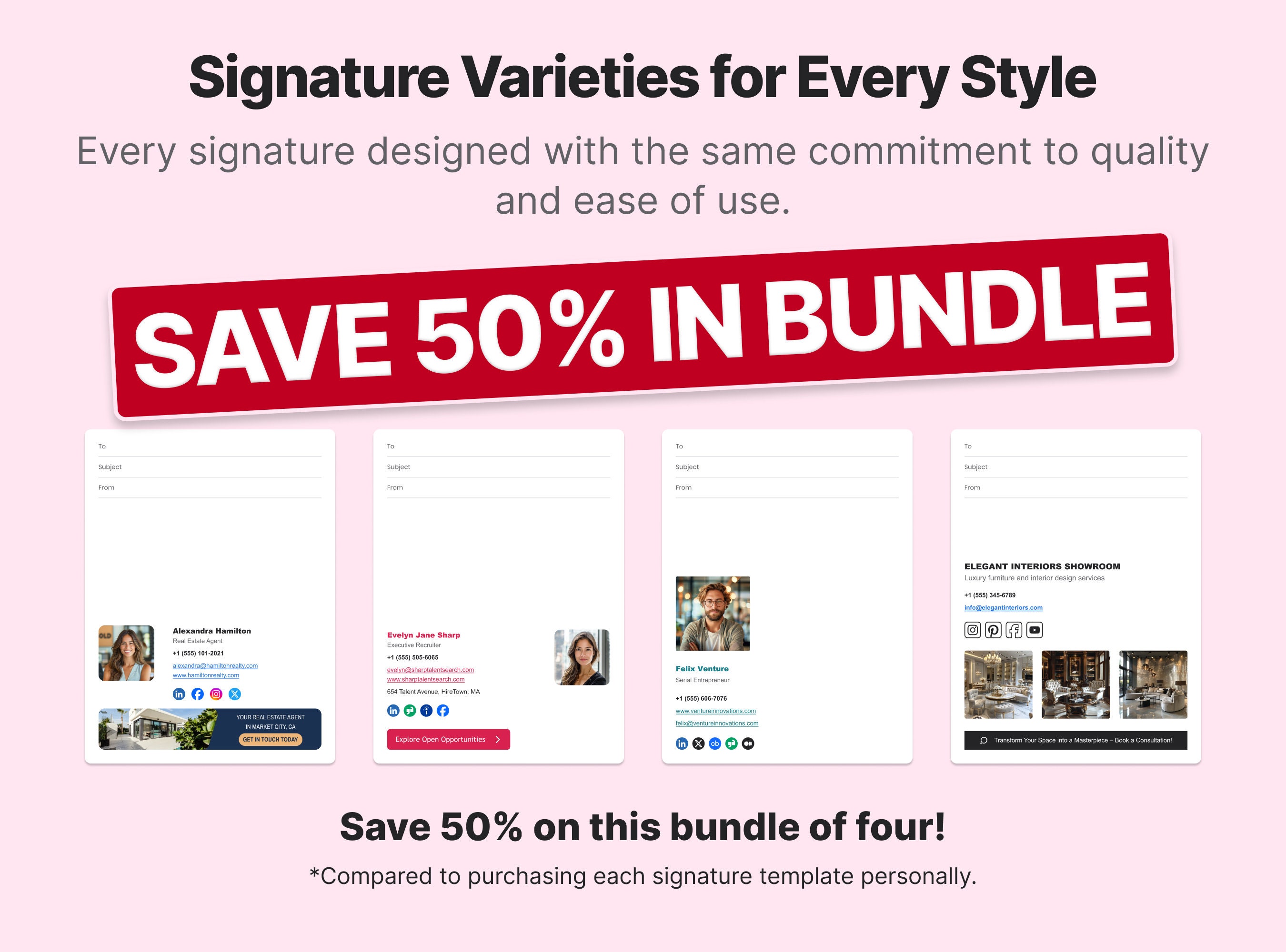 Clickable Email Signature Template Bundle | Customizable & Mobile ...