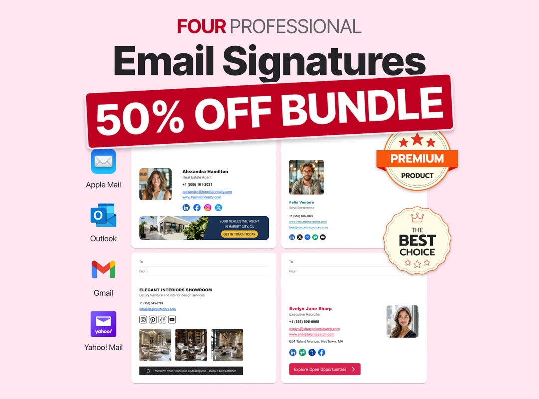 Clickable Email Signature Template Bundle | Customizable & Mobile ...