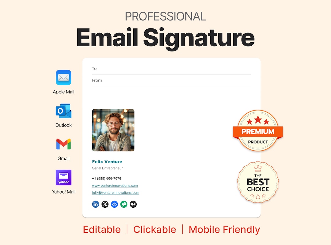 Editable Email Signature Template | Professional & Mobile-friendly ...