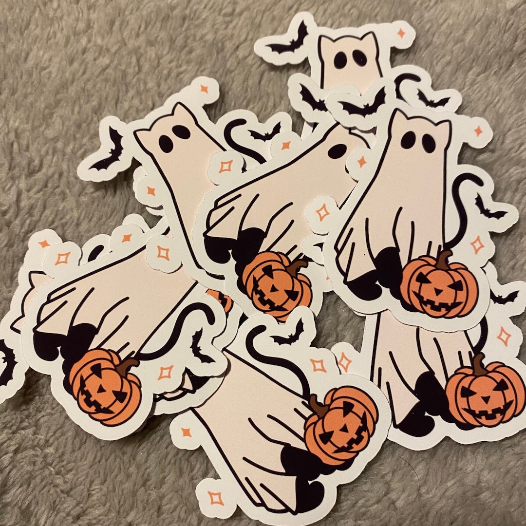 Cat Ghost Sticker, Spooky Sticker, Cute Sticker, Halloween Sticker ...