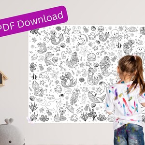 Coloring Poster Ocean Animals & Mermaids Digital Download Coloring ...