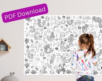 Mermaid Coloring Poster - Etsy