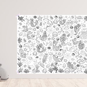 Coloring Poster Ocean Animals & Mermaids Digital Download Coloring ...