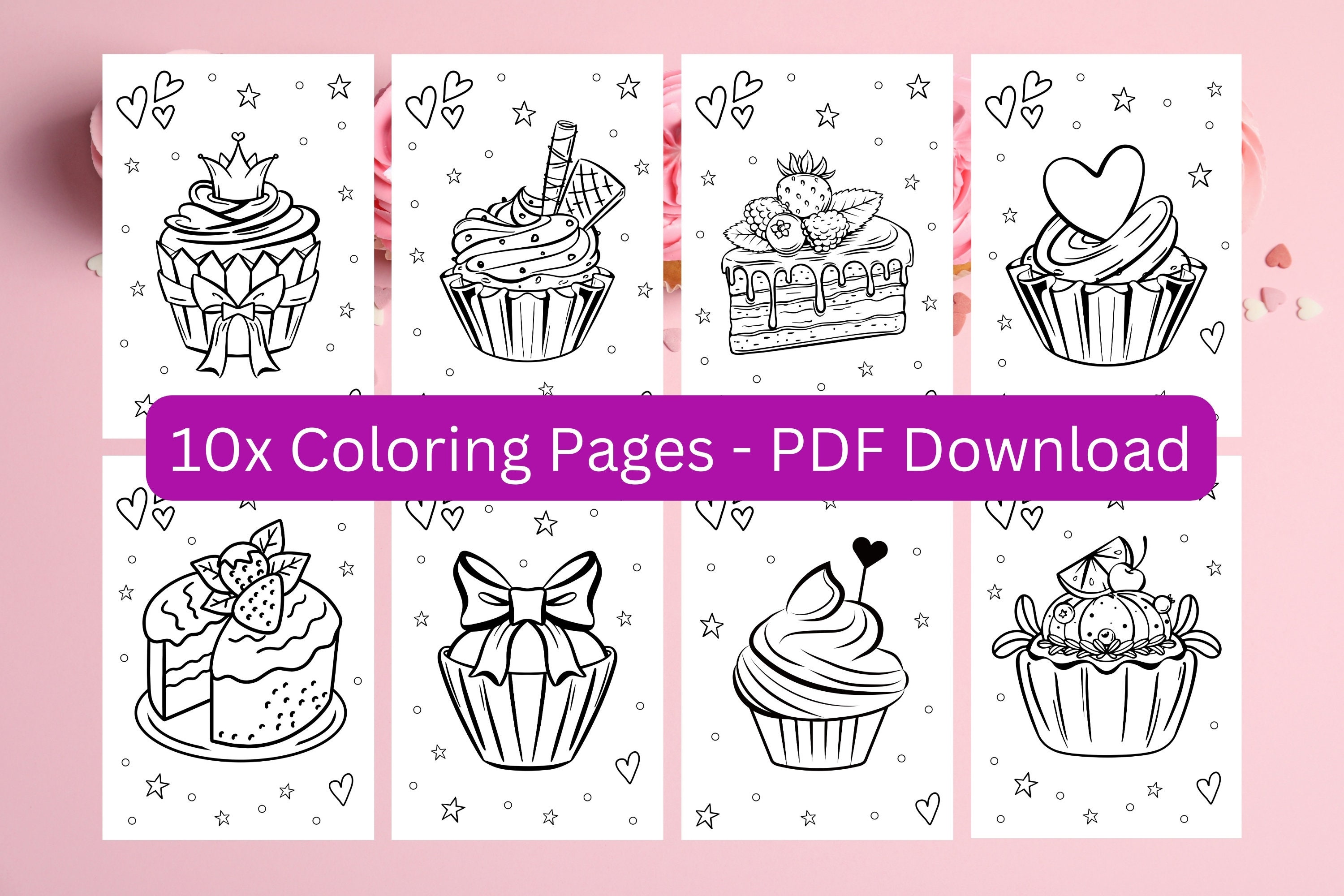10x Cake and Cupcake Coloring Pages PDF Download Coloring Pages for ...