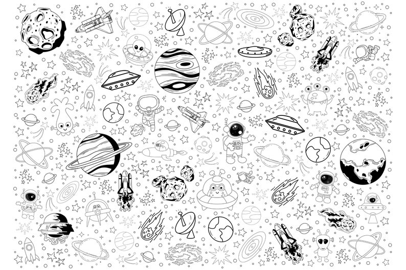 Coloring Poster for Kids Outer Space Digital Download Coloring Poster ...