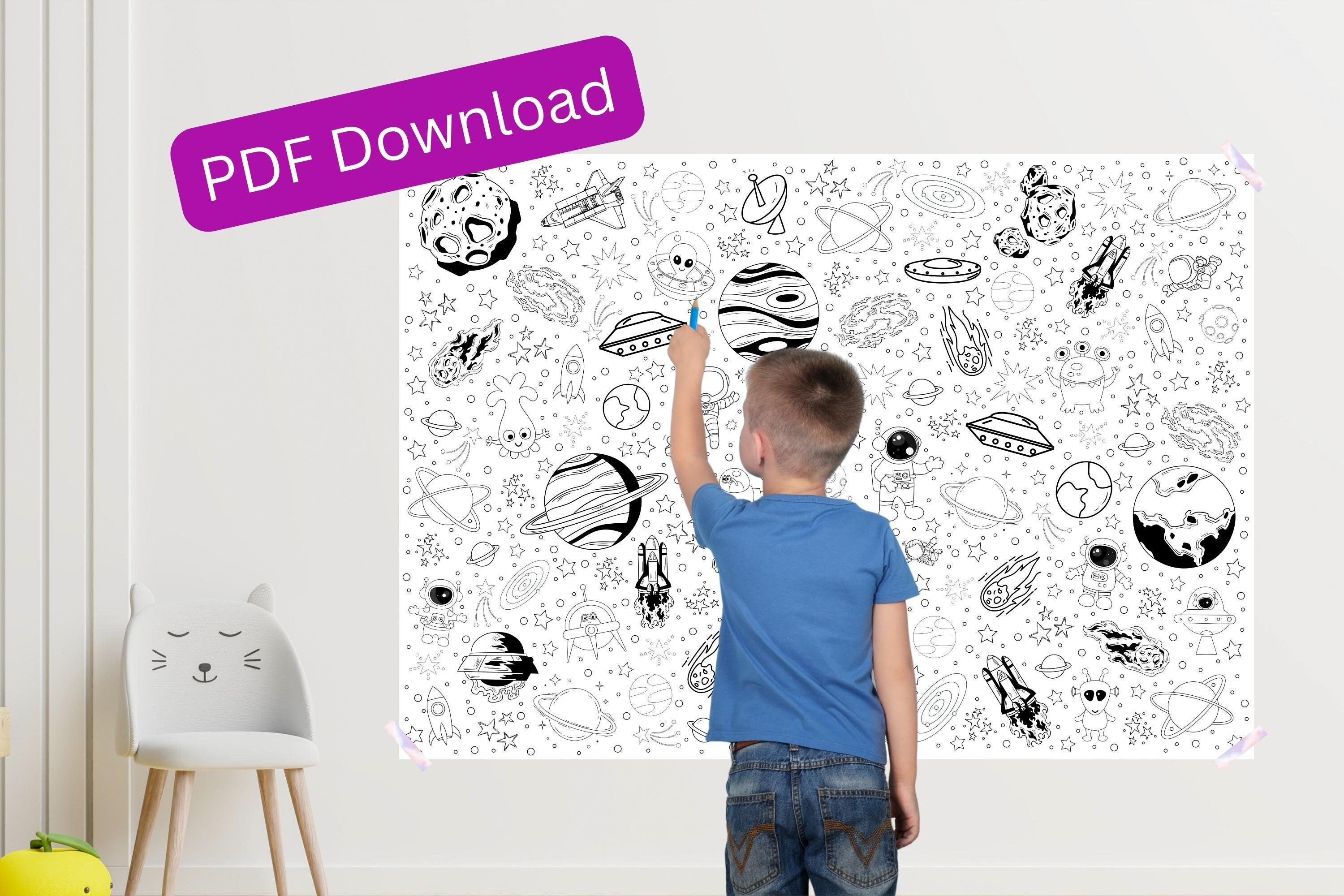 Coloring Poster for Kids Outer Space Digital Download Coloring Poster ...