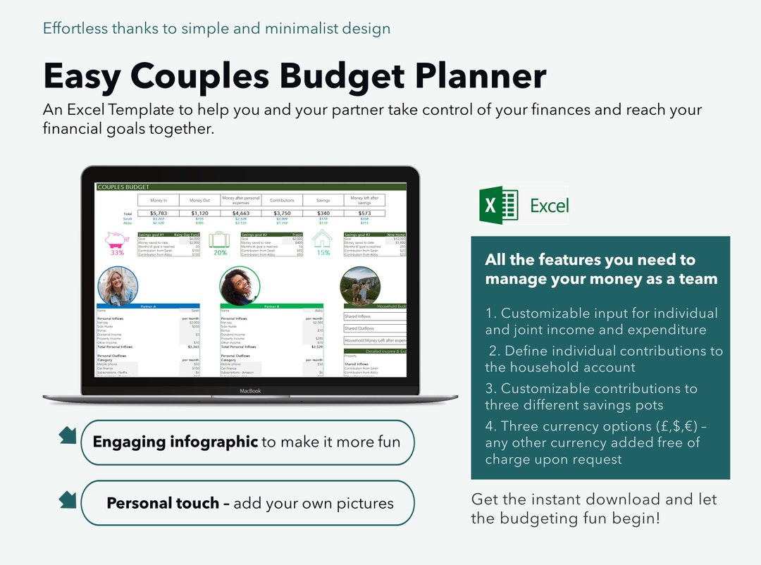 Financial Planner, COUPLES BUDGET Excel Template, Expense Tracker ...