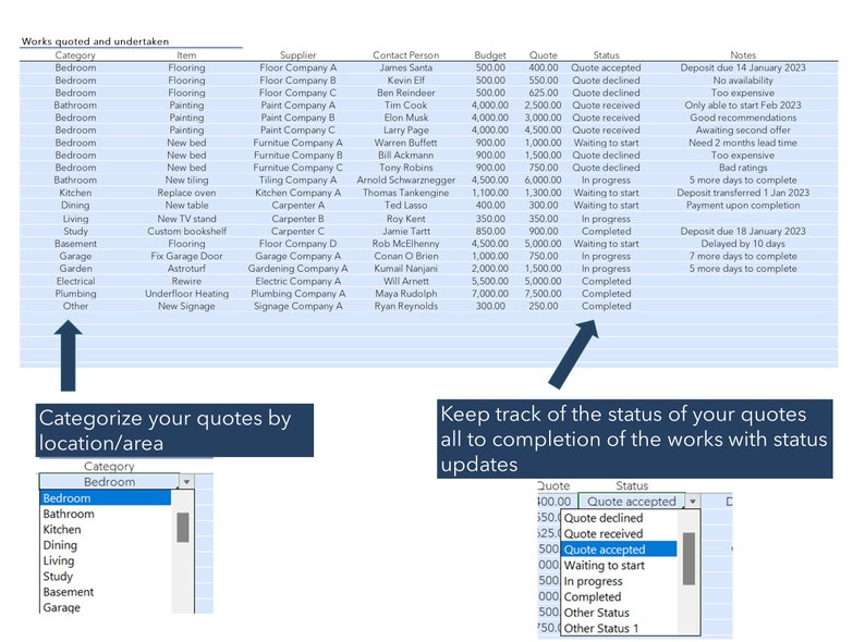 RENOVATION TRACKER to Plan Your Home Renovation, Excel House ...