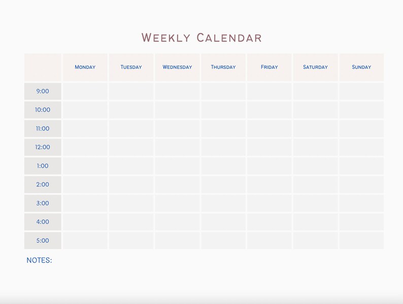 Weekly Planner, Hour by Hour, Digital File, Printable Calendar, Digital ...