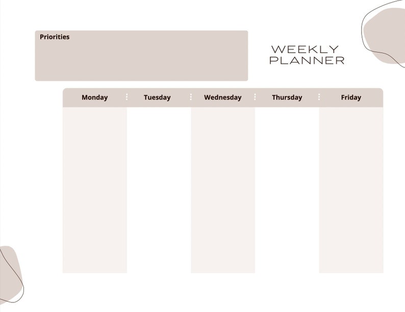 Weekly Planner, Printable, Minimalist Design, Neutral Colors, Weekly ...