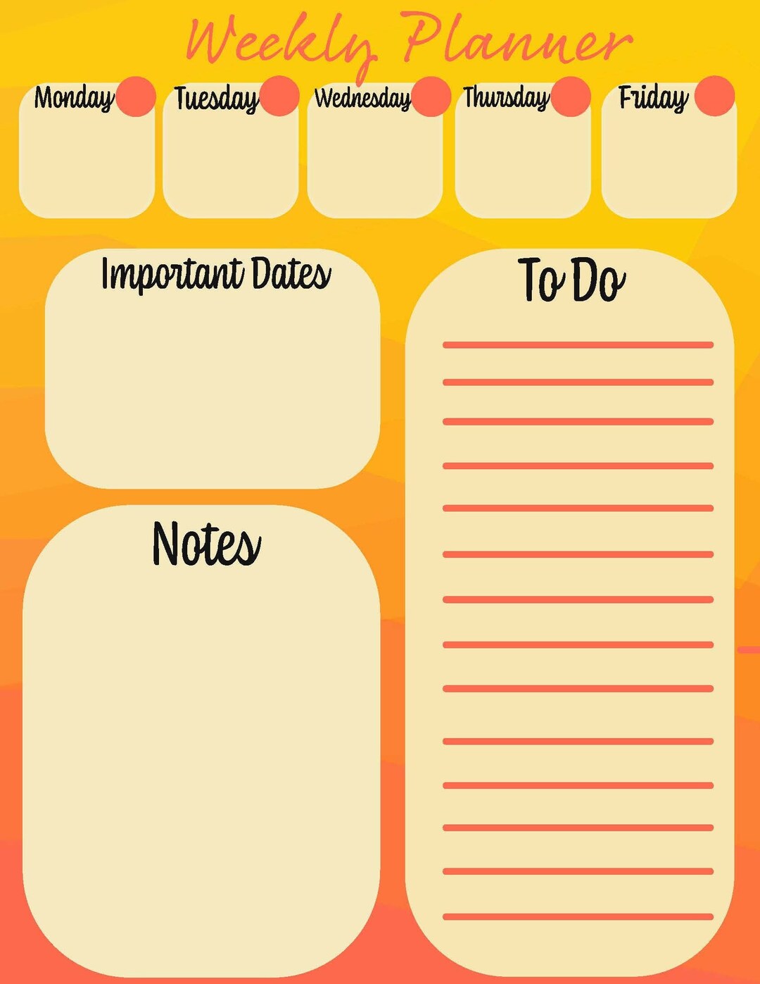 Weekly Task Sheet - Etsy