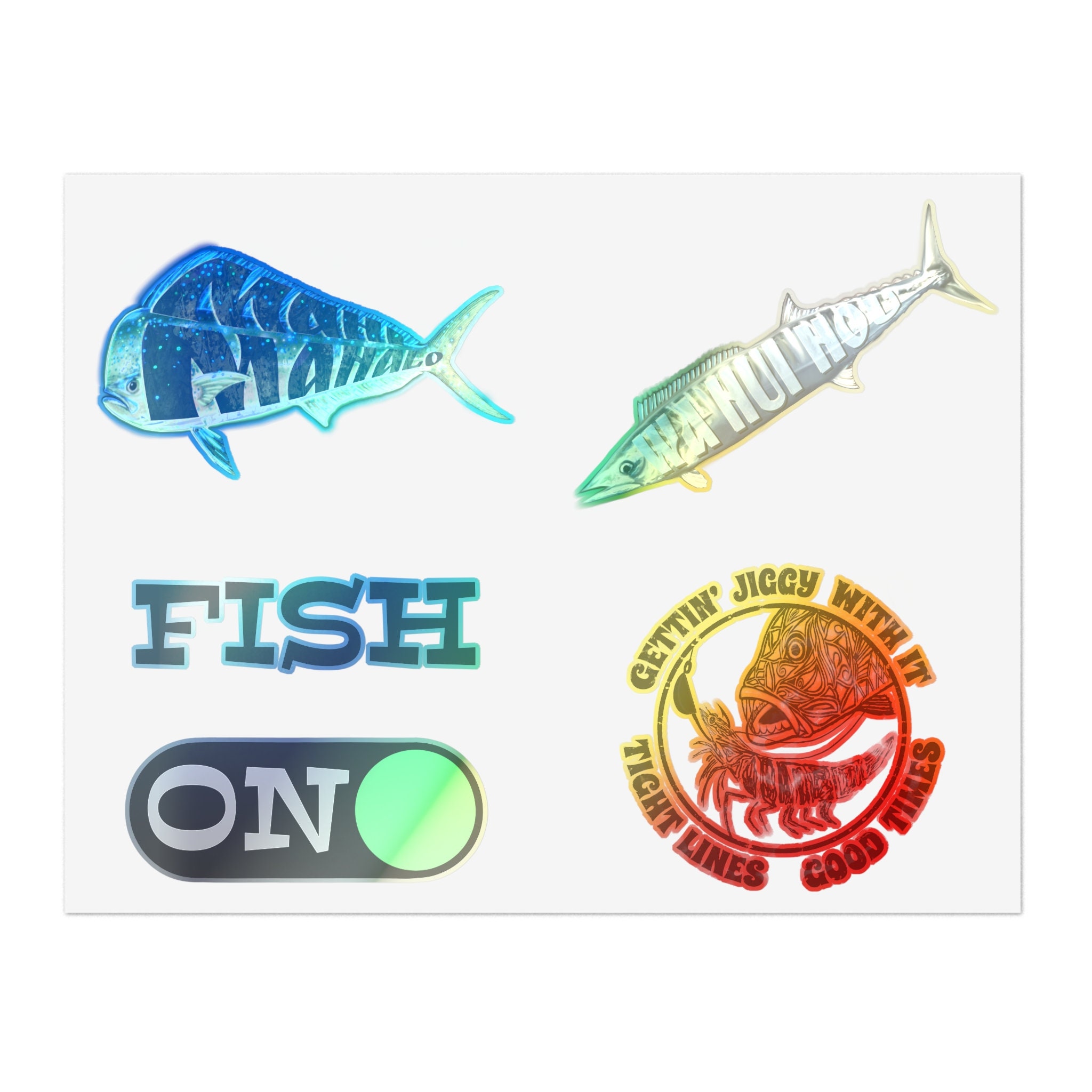 Fish ON Mahi Mahalo WAHOO Wahuihou Tight Lines Fishing Sticker Sheets ...