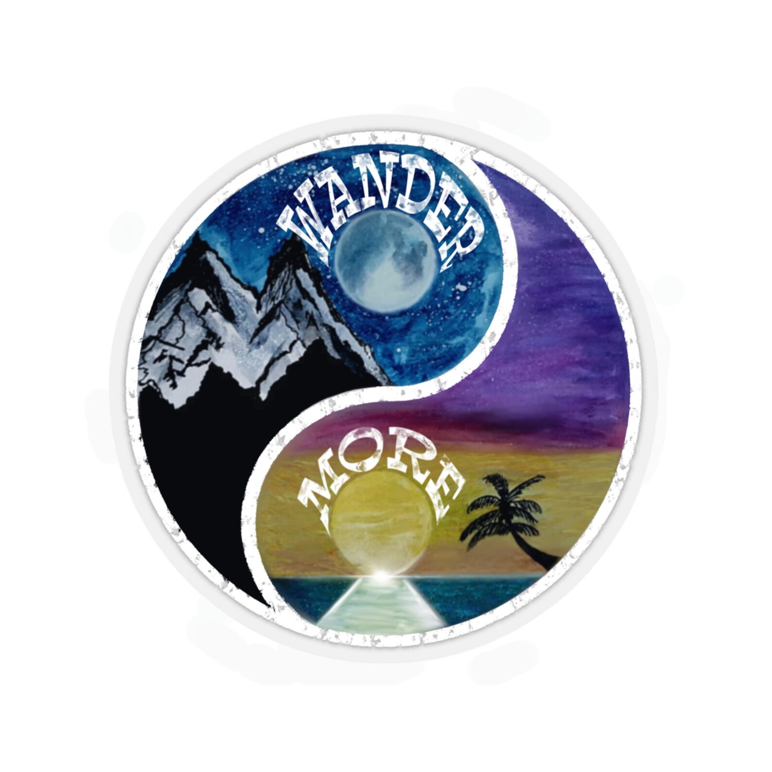Wander More Yin Yang Mountains and Beaches Zen Outdoors Sticker - Etsy
