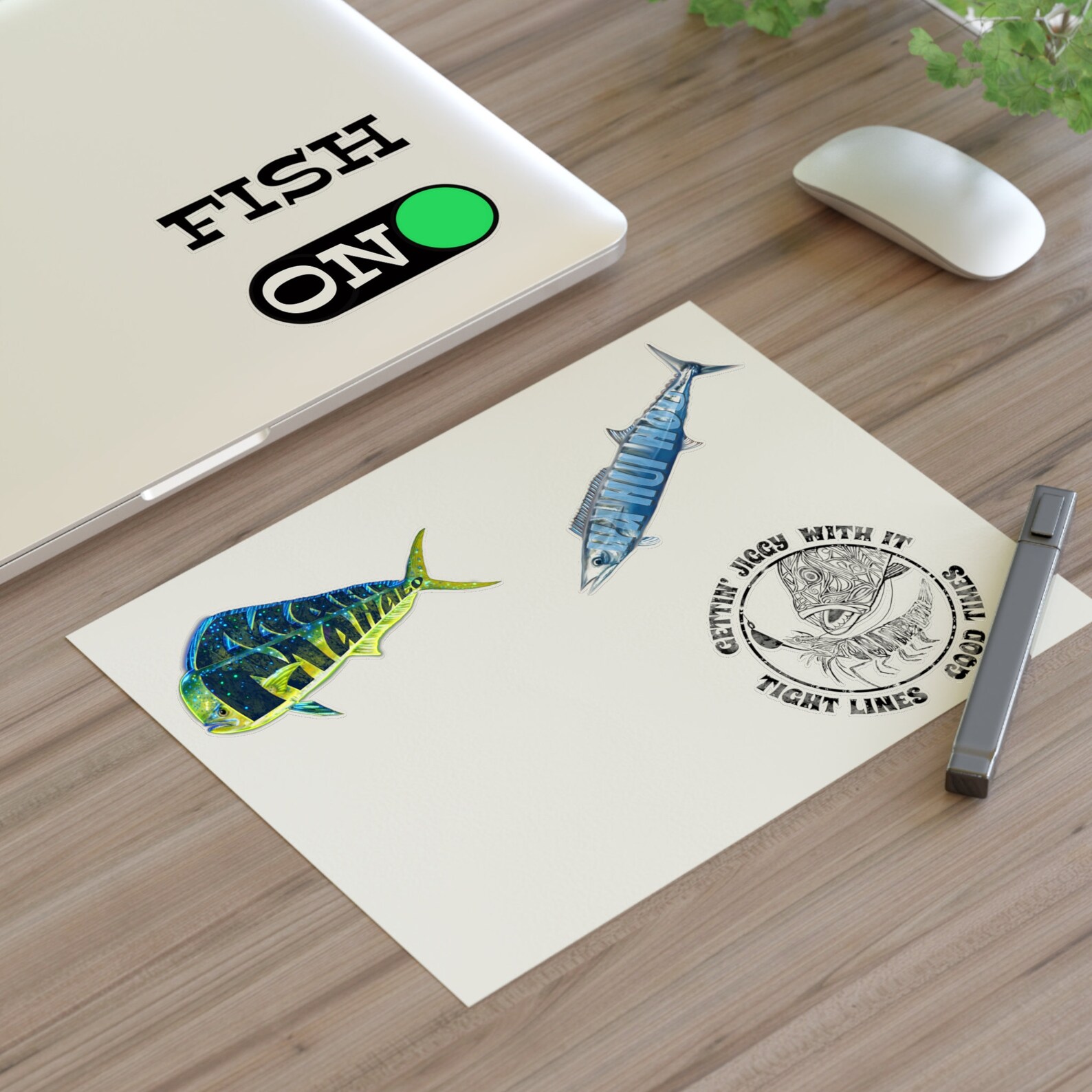Fish ON Mahi Mahalo WAHOO Wahuihou Tight Lines Fishing Sticker Sheets ...