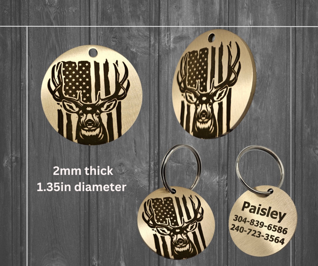 Deer American Flag Dog Tag | Personalized Identification for Pet ...