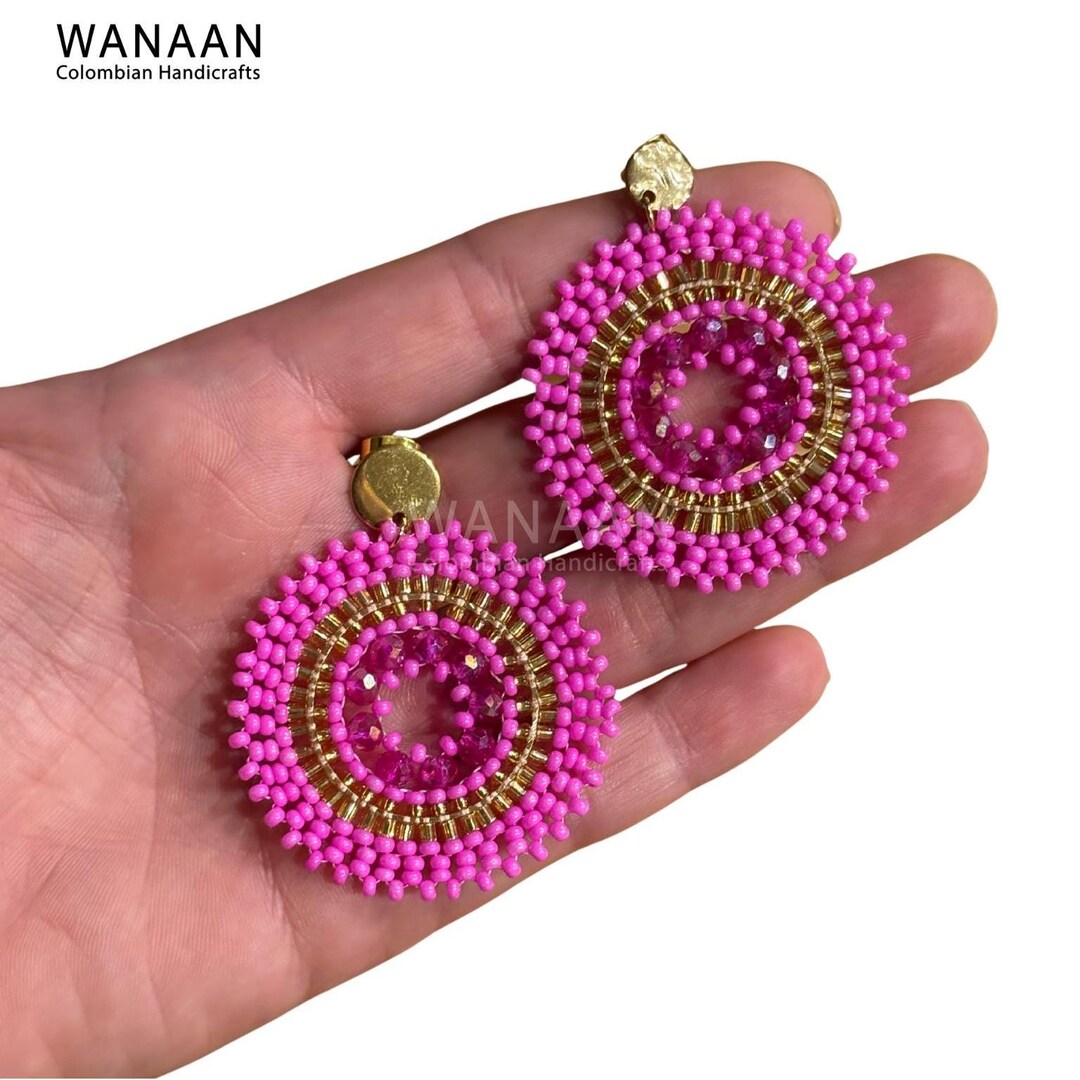 Pink Seed Bead Dangle Earrings, Colombian Artisan Boho Jewelry - Etsy