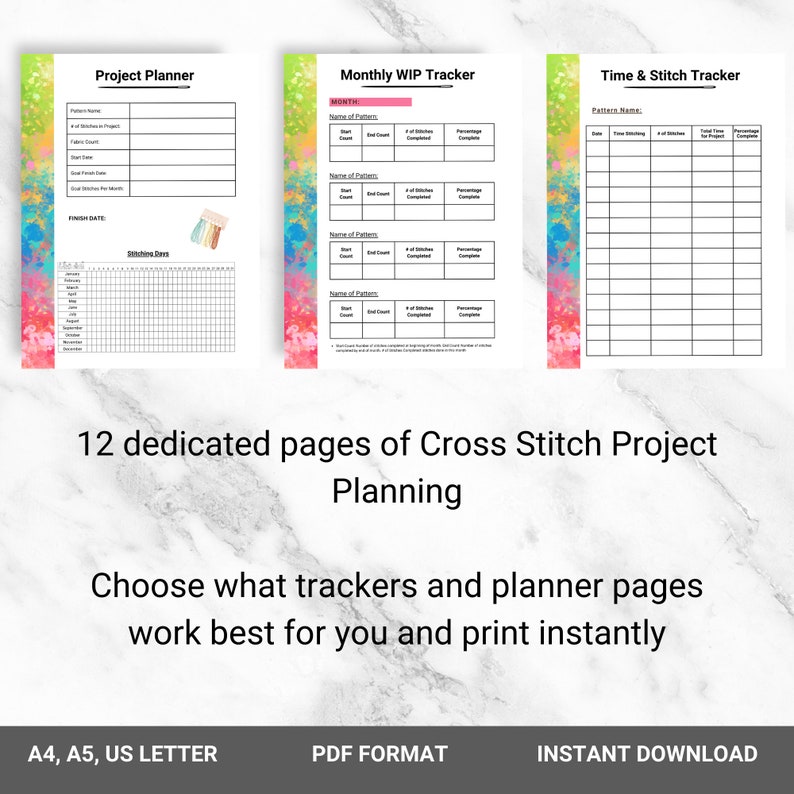 PRINTABLE Cross Stitch Planner, Undated, Rainbow, Tracker, Journal ...