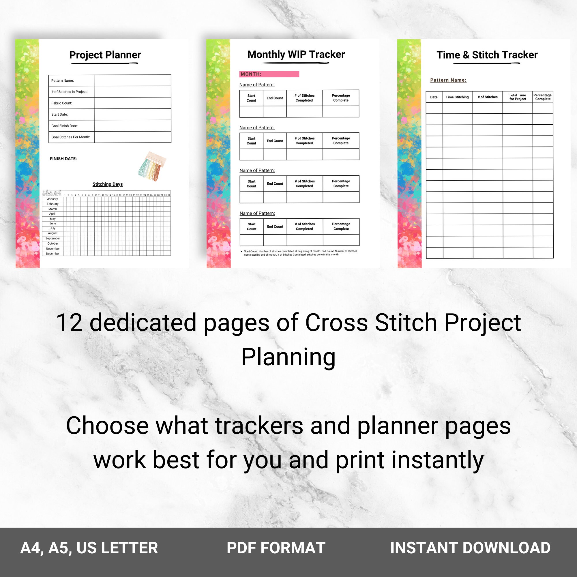 PRINTABLE Cross Stitch Planner, Undated, Rainbow, Tracker, Journal ...