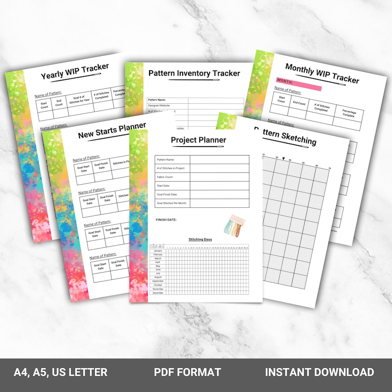 PRINTABLE Cross Stitch Planner, Undated, Rainbow, Tracker, Journal ...