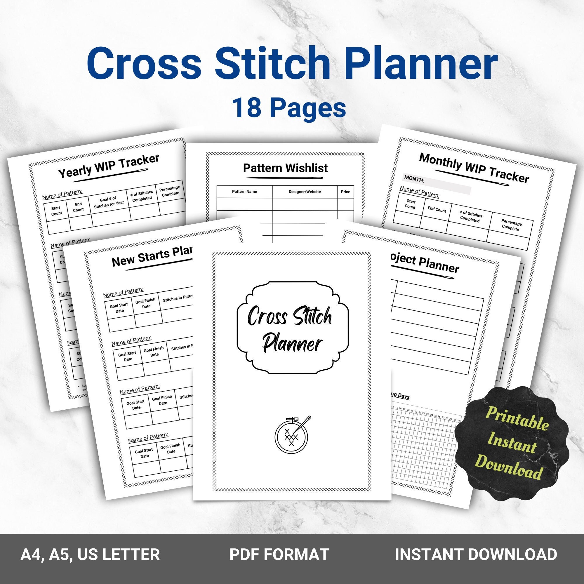 PRINTABLE Cross Stitch Planner, Undated, Minimalist, Tracker, Journal ...