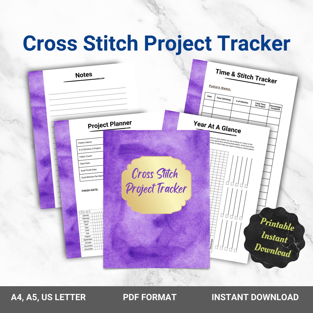 PRINTABLE Cross Stitch Tracker, Purple, Planner, Journal, Xstitch ...
