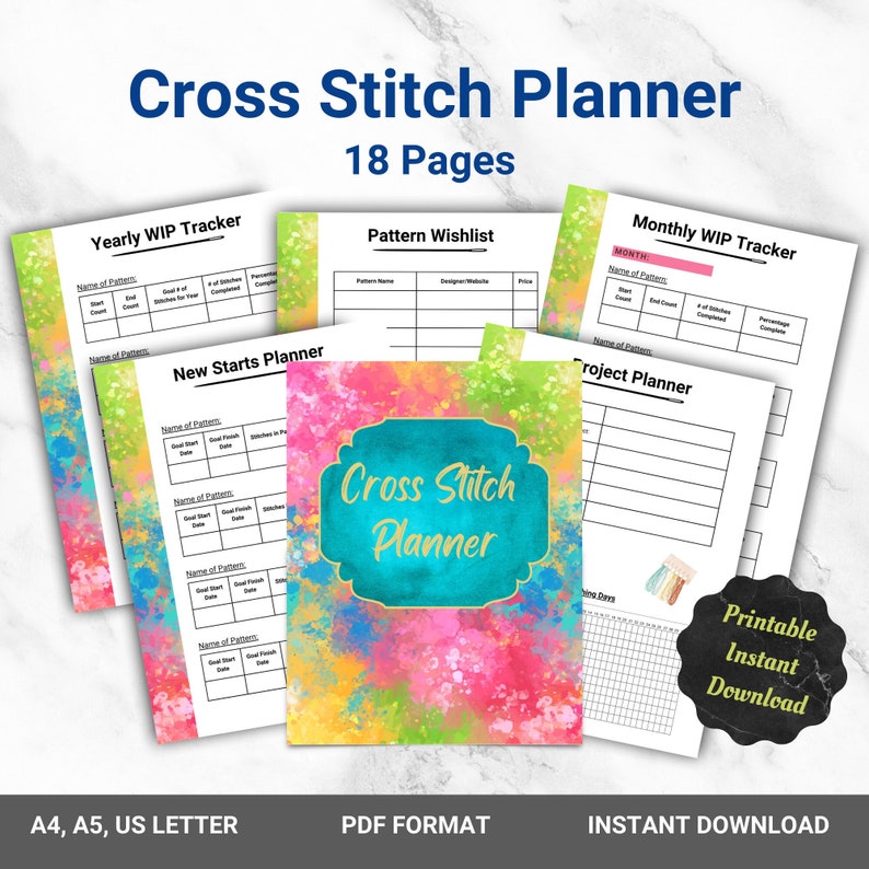 PRINTABLE Cross Stitch Planner, Undated, Rainbow, Tracker, Journal ...