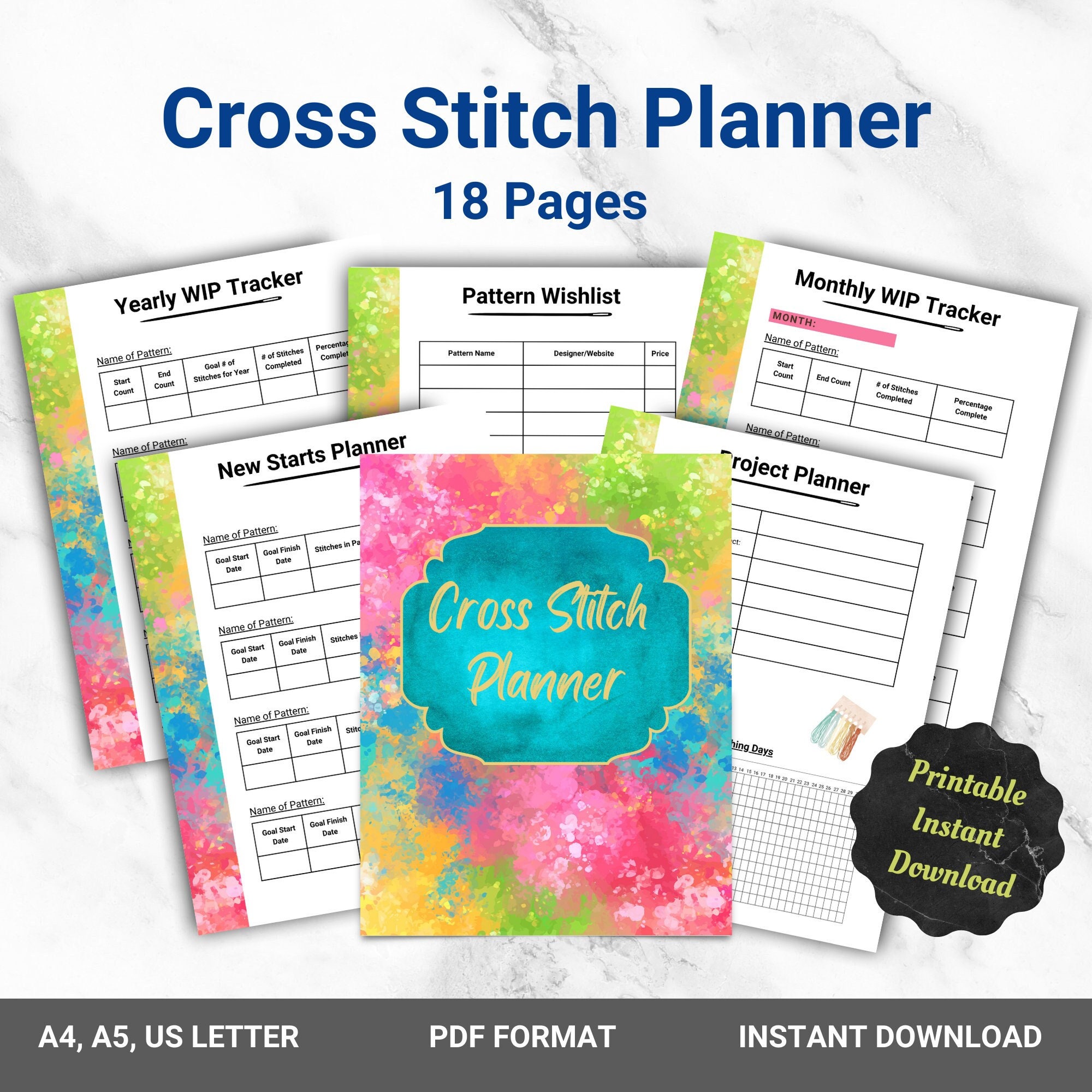 PRINTABLE Cross Stitch Planner, Undated, Rainbow, Tracker, Journal ...