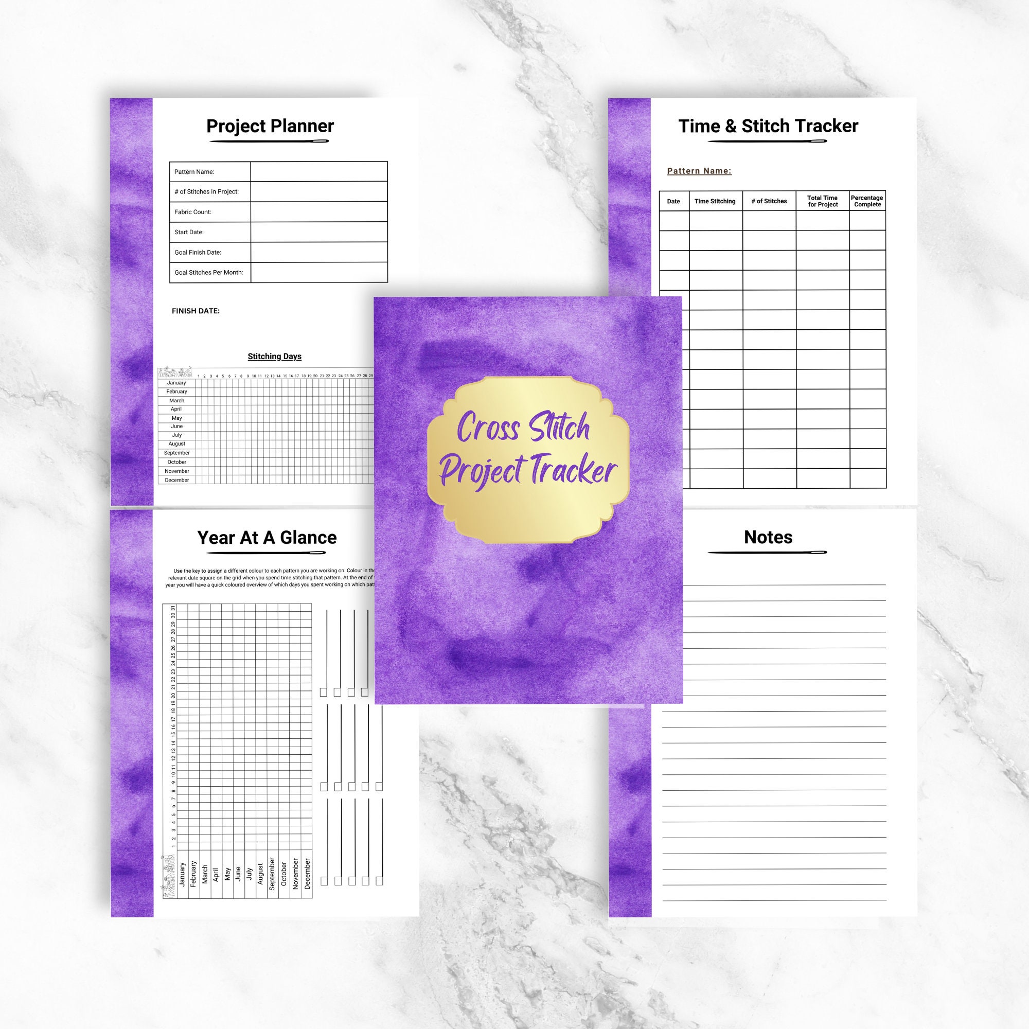 PRINTABLE Cross Stitch Tracker Purple Planner Journal - Etsy