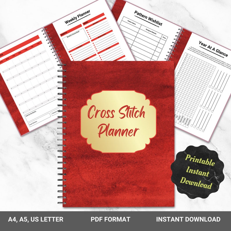 PRINTABLE Cross Stitch Planner, Undated, Red, Tracker, Journal, Xstitch ...