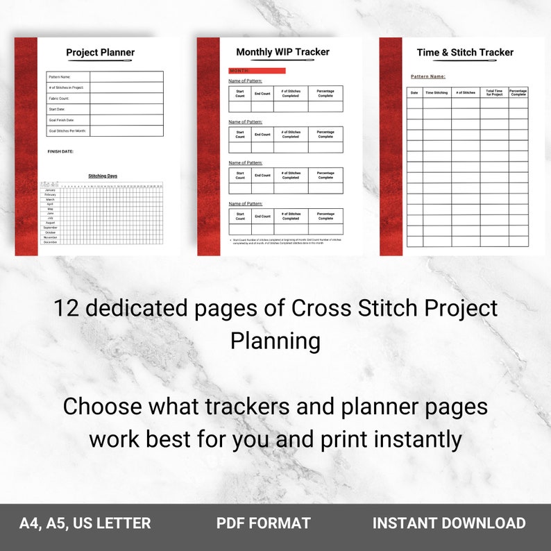 PRINTABLE Cross Stitch Planner, Undated, Red, Tracker, Journal, Xstitch ...