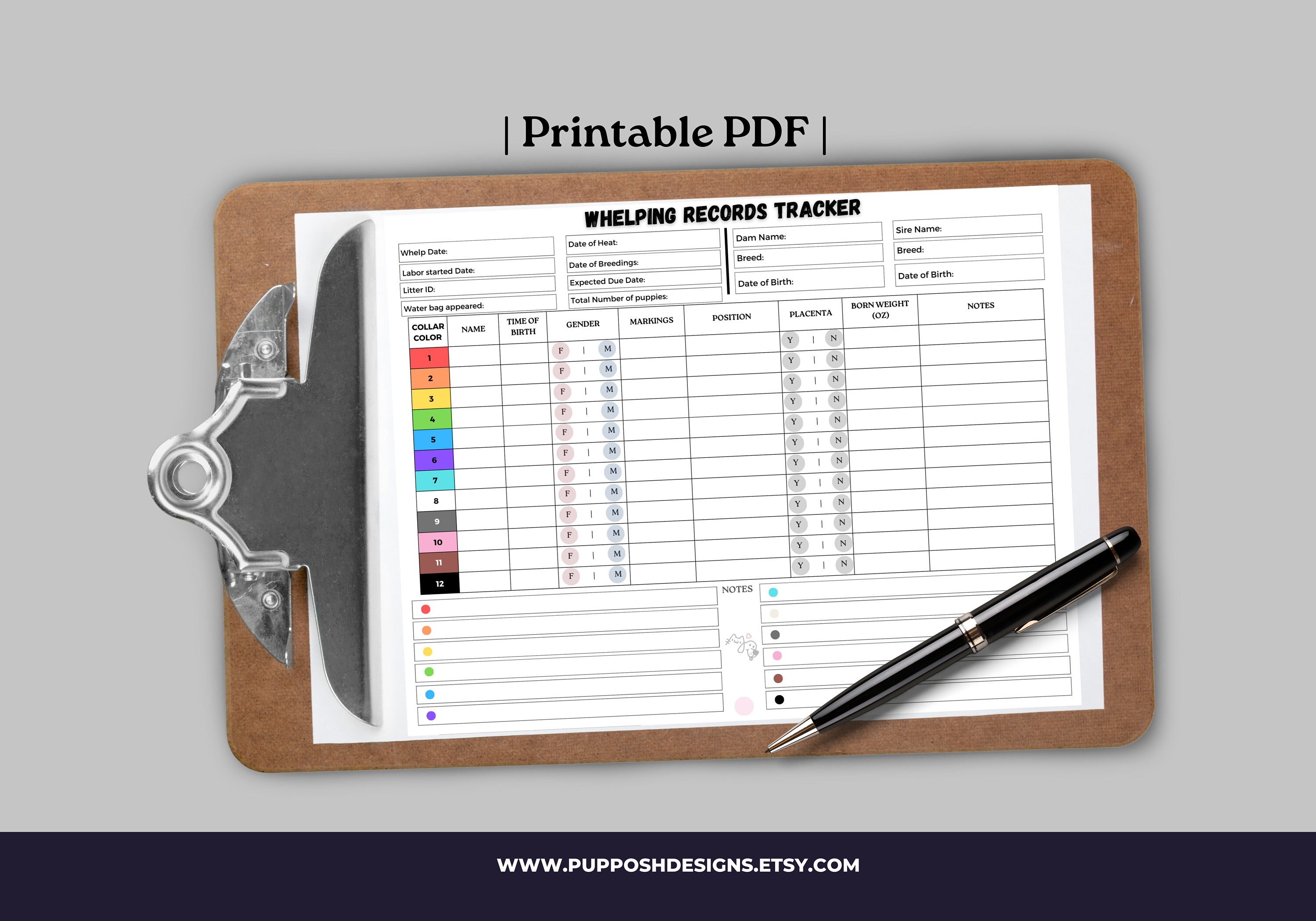 Printable Puppies Whelping Tracker Collar Color Coded Form - Etsy