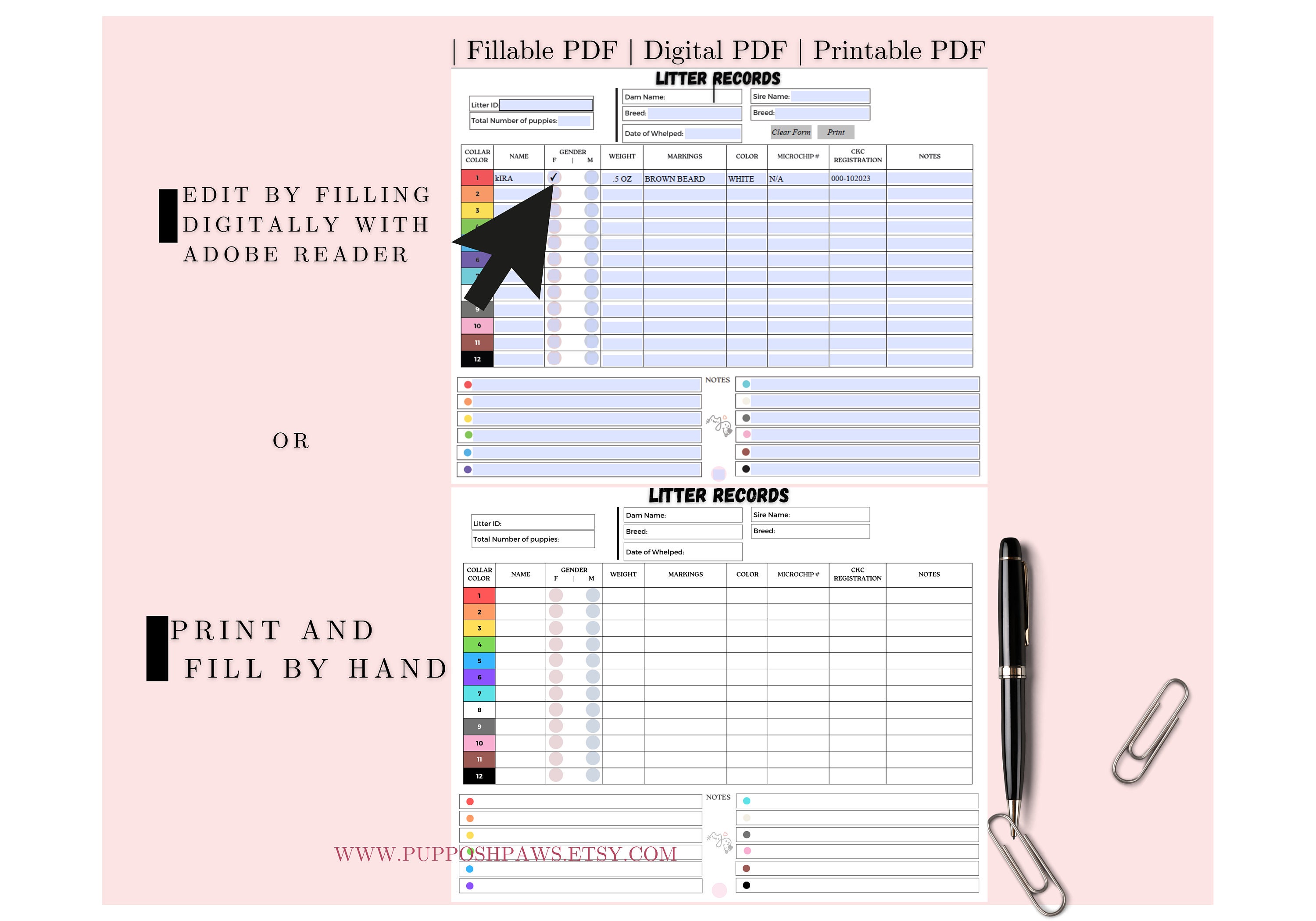 CKC Fillable Puppy Litter Record Tracker- Whelping & Medical Records ...
