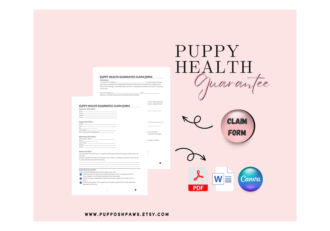 Puppy Health Guarantee Claim Form | Editable Breeder Template ...