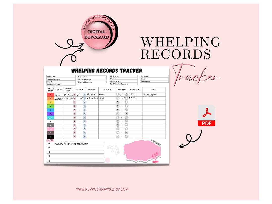 Printable Cute Puppies Whelping Records Tracker, Breeders Form - Etsy
